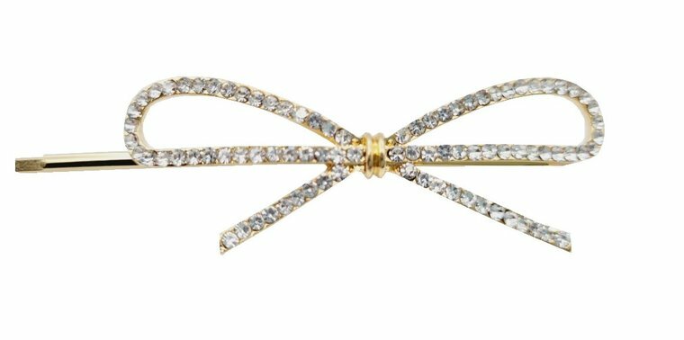 Schuifspeldje Strik Strass Goud – Metalen Haarspeld – Glamour